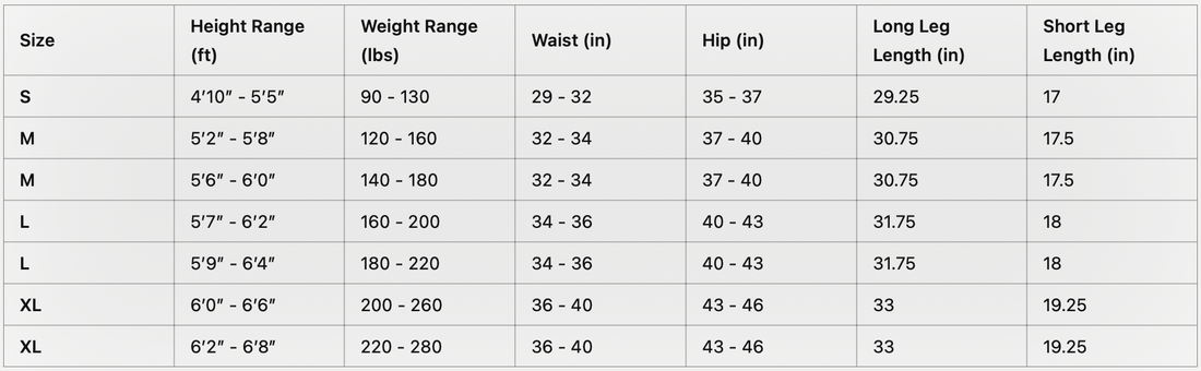 Single Leg Tights Size Chart – Court Candy